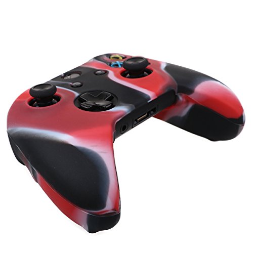 YoRHa Silicone Cover Skin Case for Microsoft Xbox One X & Xbox One S Controller x 1(Camouflage red) with Pro Thumb Grips 8 Pieces
