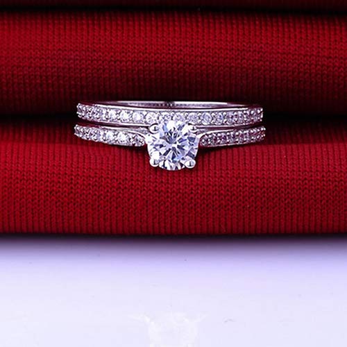 super1798 Women Engagement Wedding 2Pcs Set Cubic Zirconia 925 Sterling Silver Rings - US 8