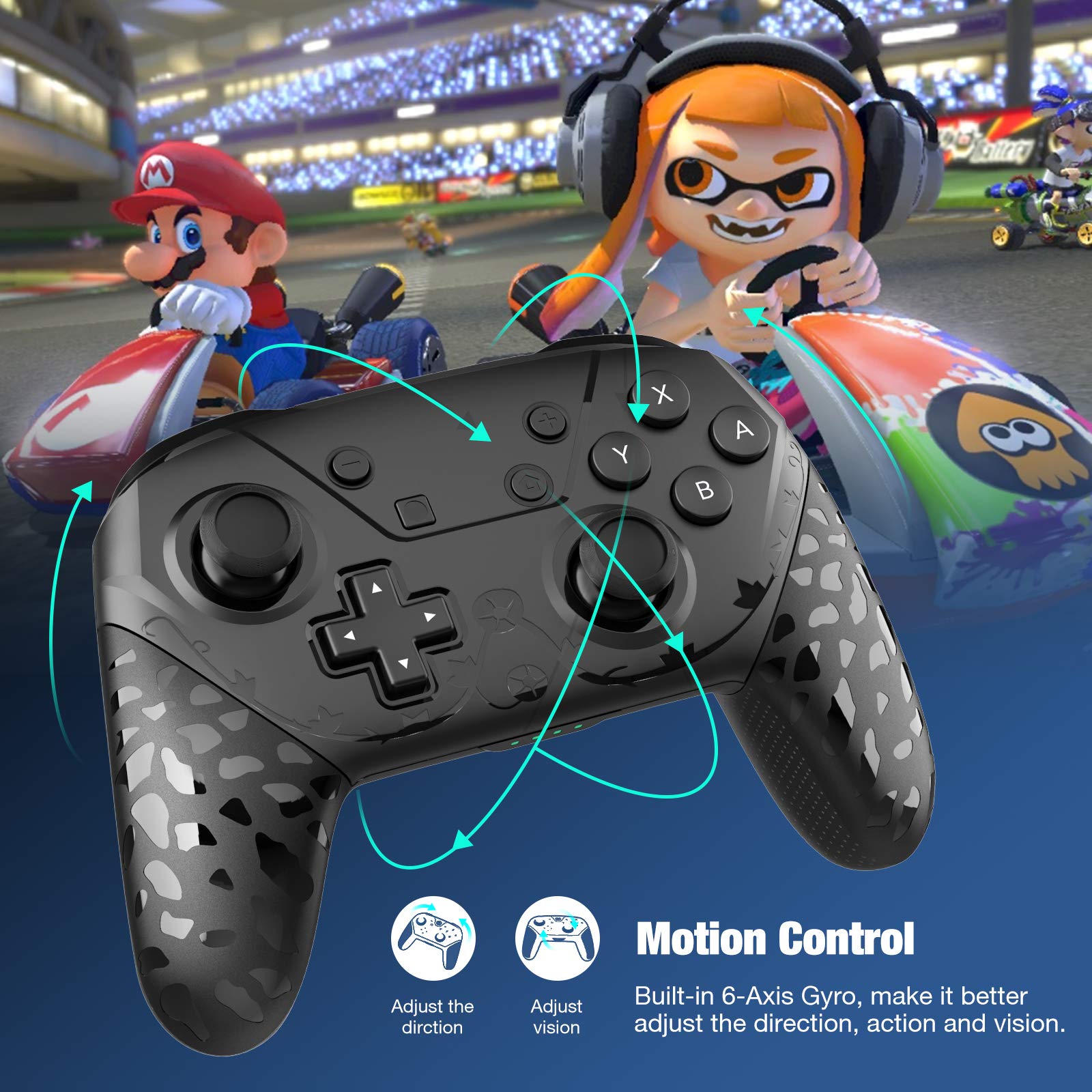 Y Team Wireless Switch Controller for Switch/Switch Lite, Switch Pro Controller Remote Gamepad Support NFC, Wake-up Function and Gyro Axis,1200mAh Battery - Black