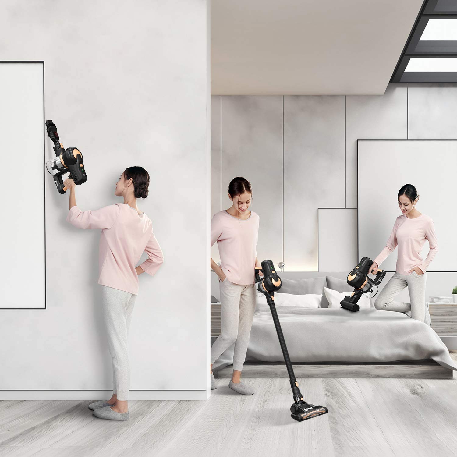 Spmou Cordless Vacuum 20Kpa Strong Suction 4 in 1 Stick Handheld Vacuum Cleaner for Home Hard Floor Carpet Car Pet, Lightweight, Grey
