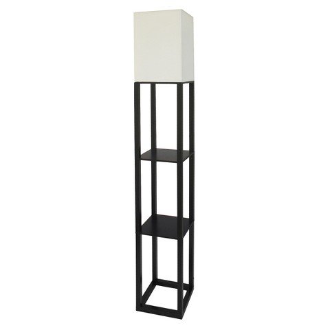 Threshold Shelf Floor Lamp with White Shade - Black