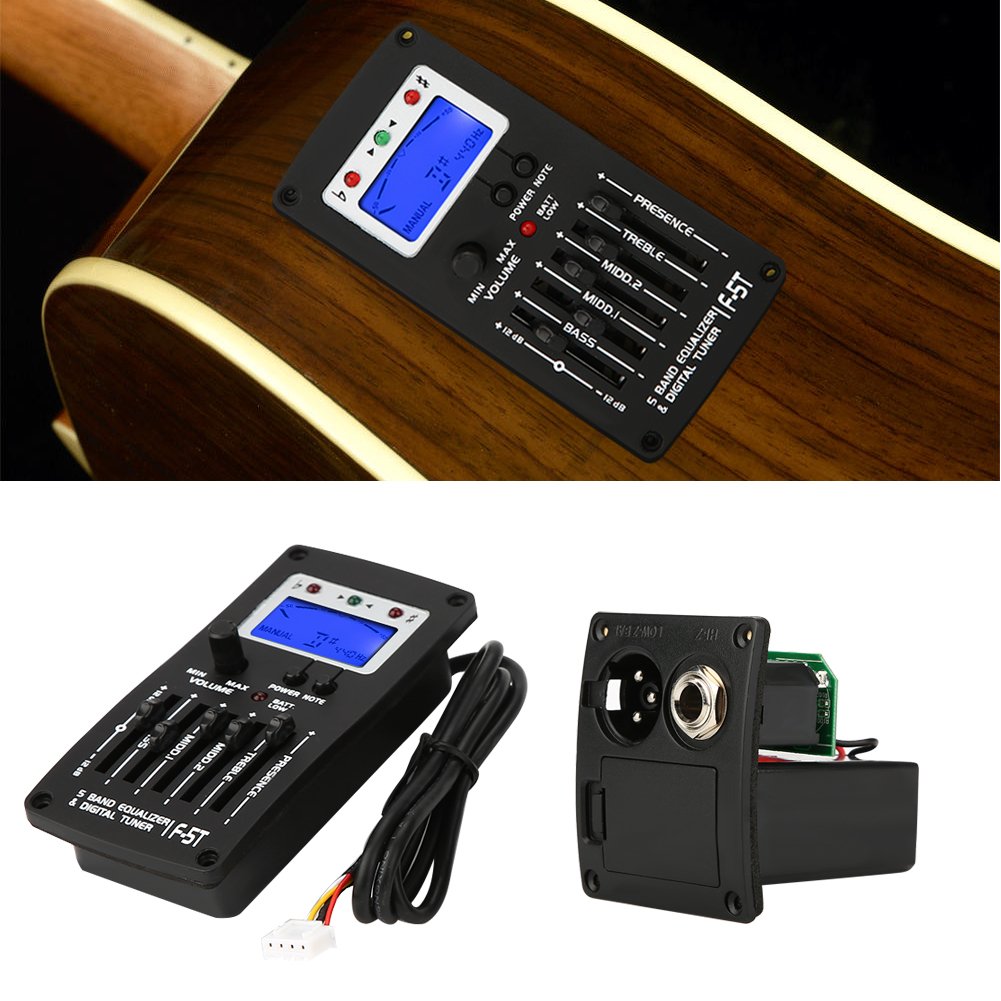 Tbest Guitar Preamp,Guitar Preamp Equalizer Digital Tuner,F 5T 5Band Equalizer Pickup,Digital Tuner Pickup Acoustic Electric Guitar Preamplifier Tuner with LCD Tuner and Volume Control acoustic guita
