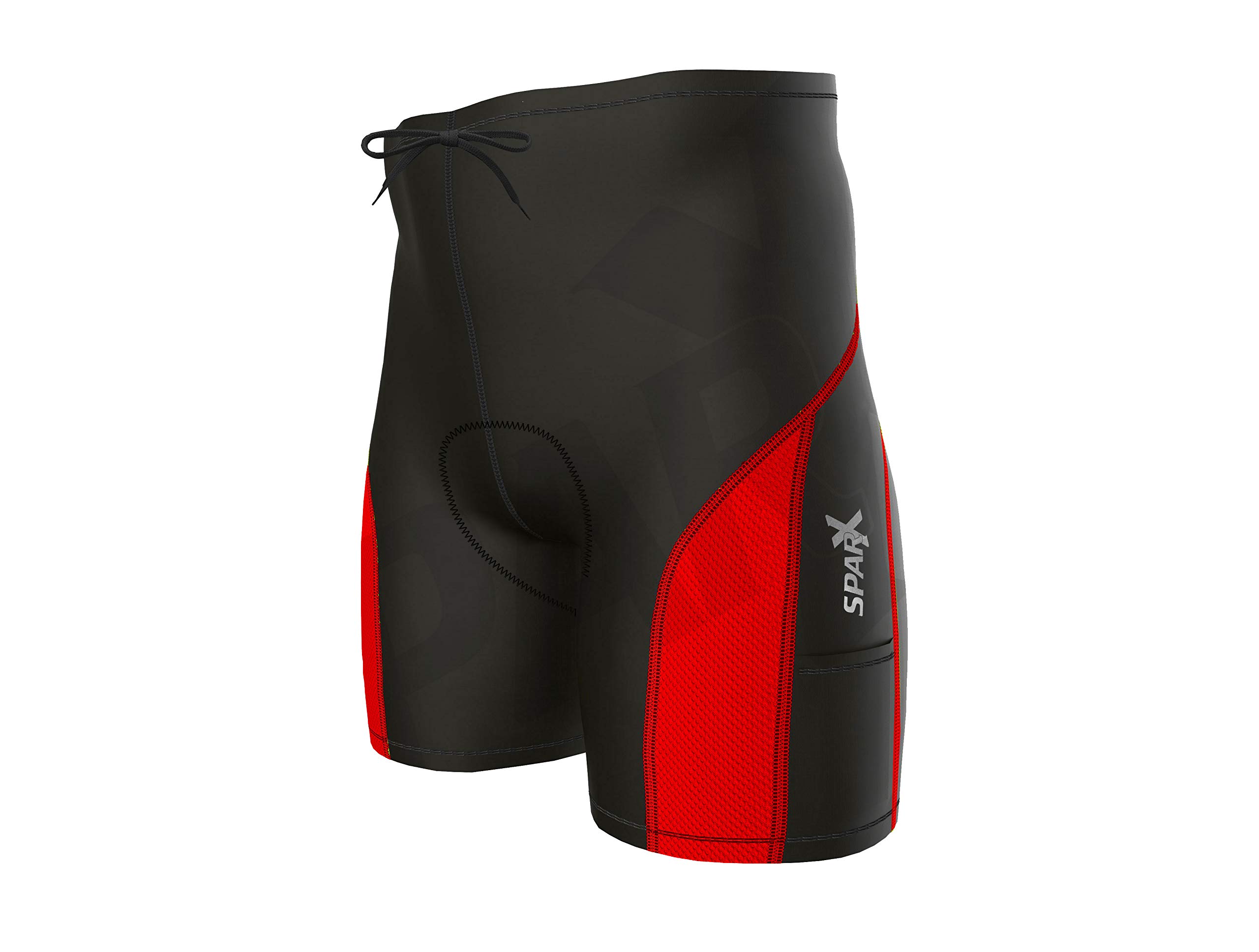 Sparx Elite Men Triathlon Short Tri Shorts Cycling Bike Swim Run Shorts (Black/Red, Medium)