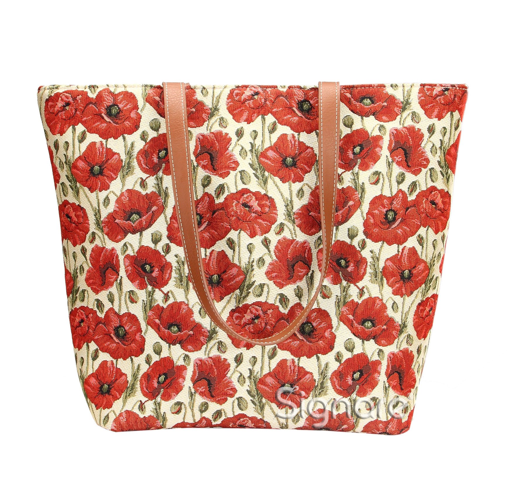 Signare Tapestry Shoulder Bag Tote Bag for Women with Poppy Flower Design (SHOU-POP)