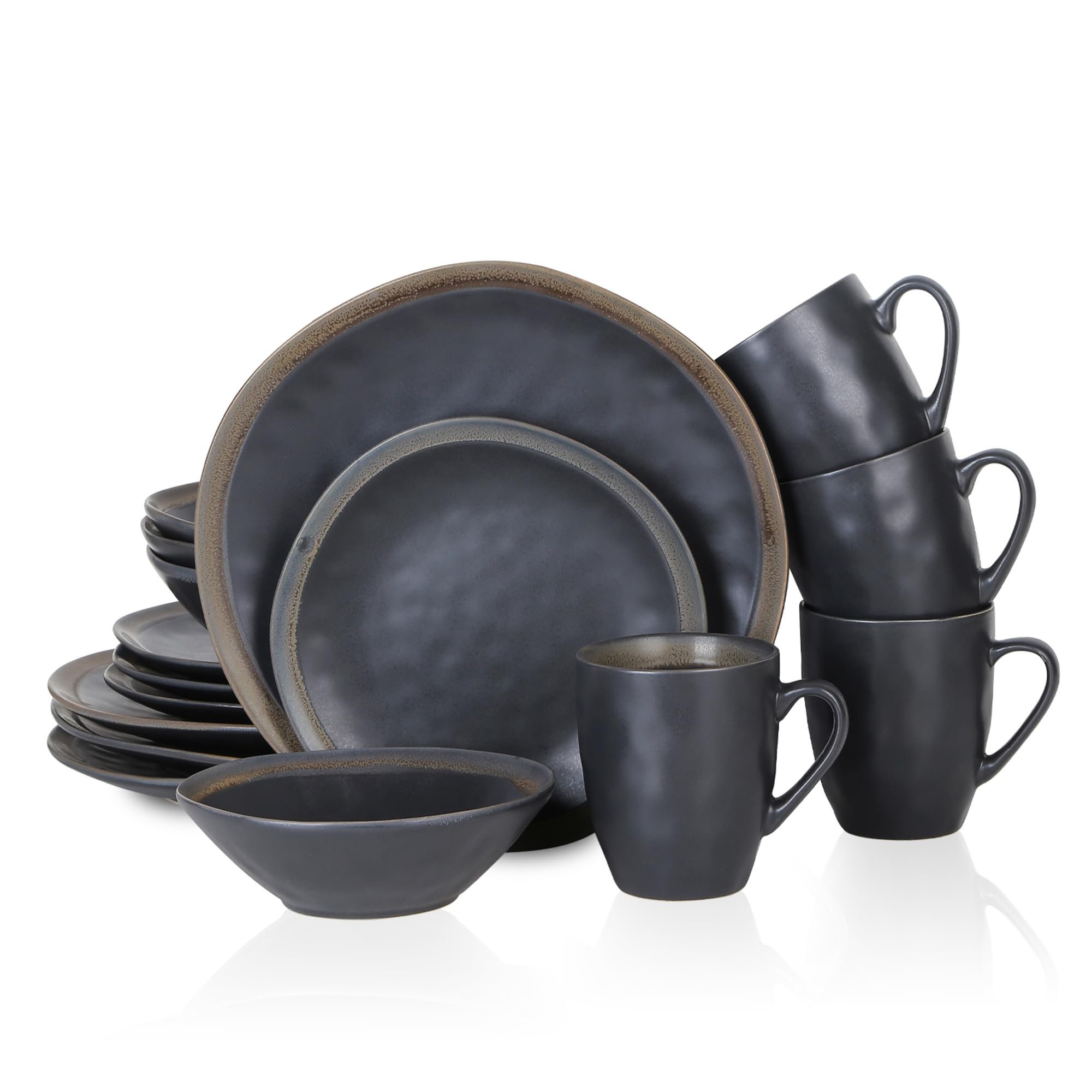 Stone Lain Serafina Stoneware 16-piece Round Dinnerware Set, Grey