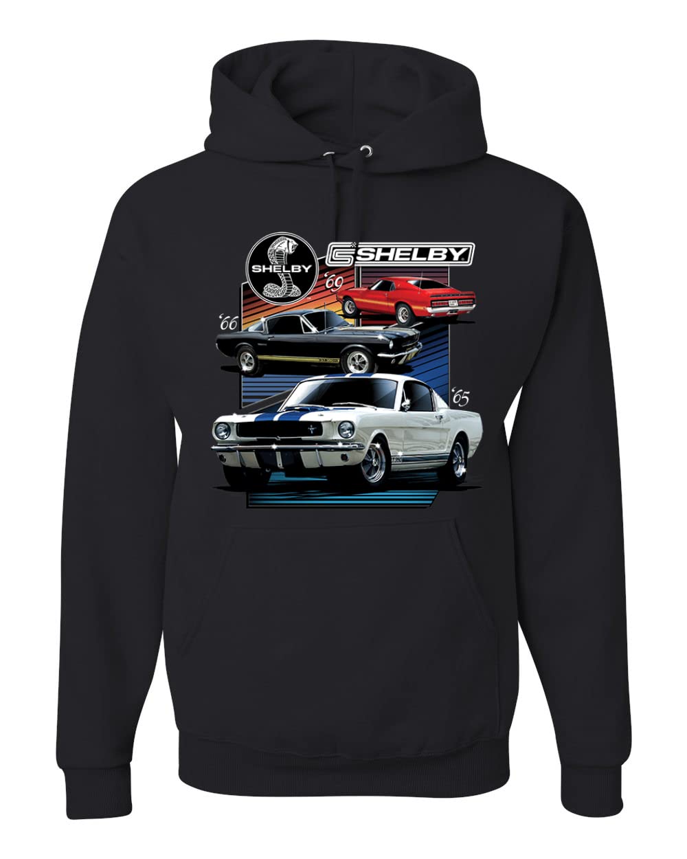 Wild Bobby Shelby 65 Powered by Ford Motors Mustang Logo Emblem Cars and Trucks Unisex Graphic Hoodie Sweatshirt, Black, X-Large