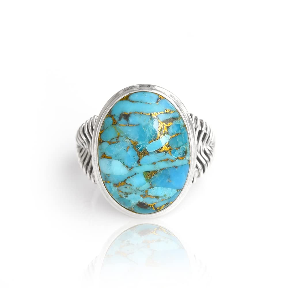 YoTreasure Blue Turquoise Solid 925 Sterling Silver Ring