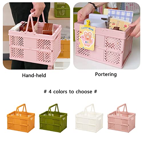 Xhwykzz 4-Pack Plastic Baskets with Handle, Folding Pastel Crates for storage, Storage Basket for kitchen living-room Desktop Shelf Organizer (9.2""L x 6.8""W x 6.1"")
