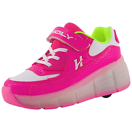SDSPEED Kids Roller Skate Shoes with Single Wheel Shoes Sport Sneaker LED Pink