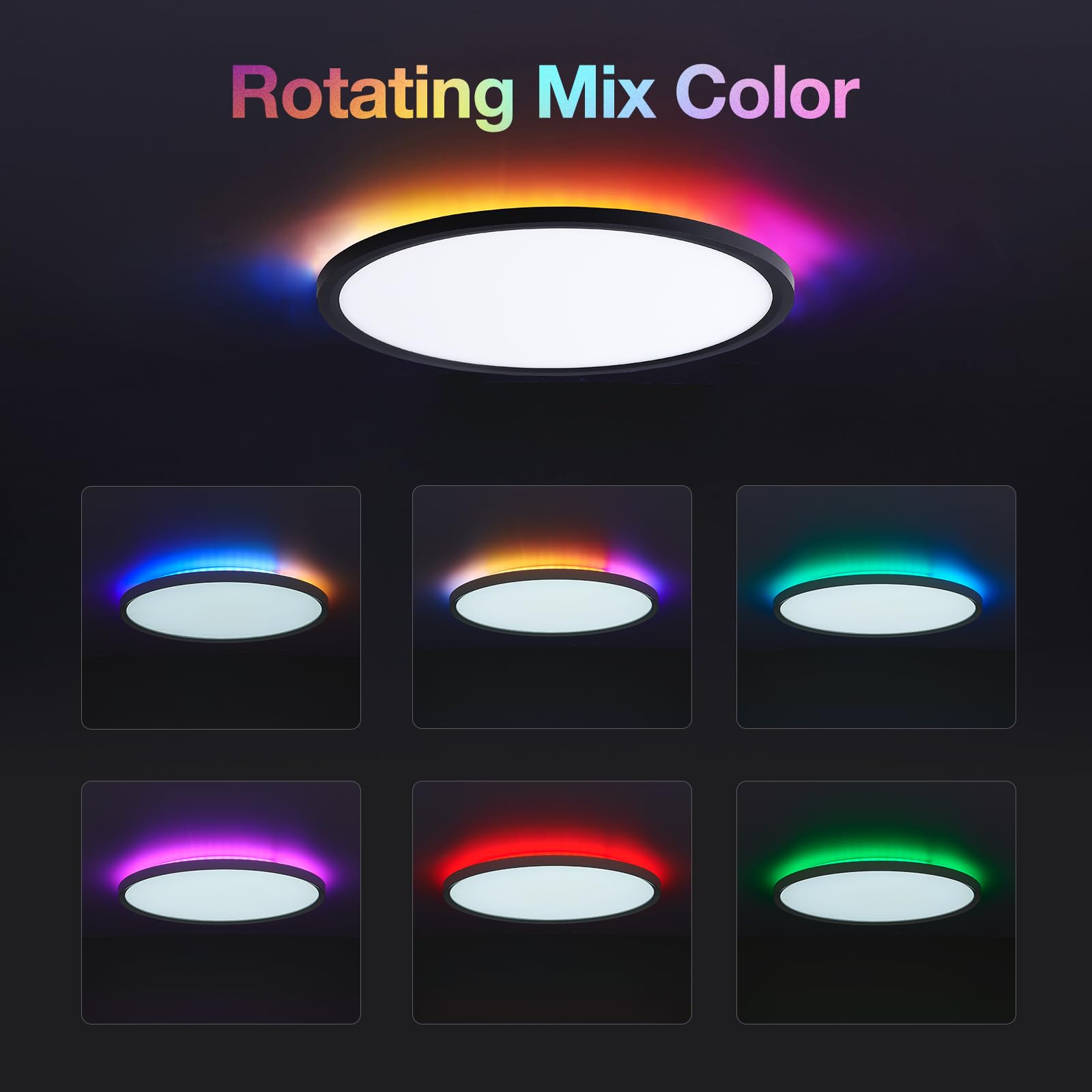 VocgoUU 12 Inch Black Ceiling Light RGB with Remote Control - Dimmable Flush Mount Ceiling Light for Bedroom, Party, Game Room, Color Changing Light Fixture, Round Flat Panel, Low Profile, 24W