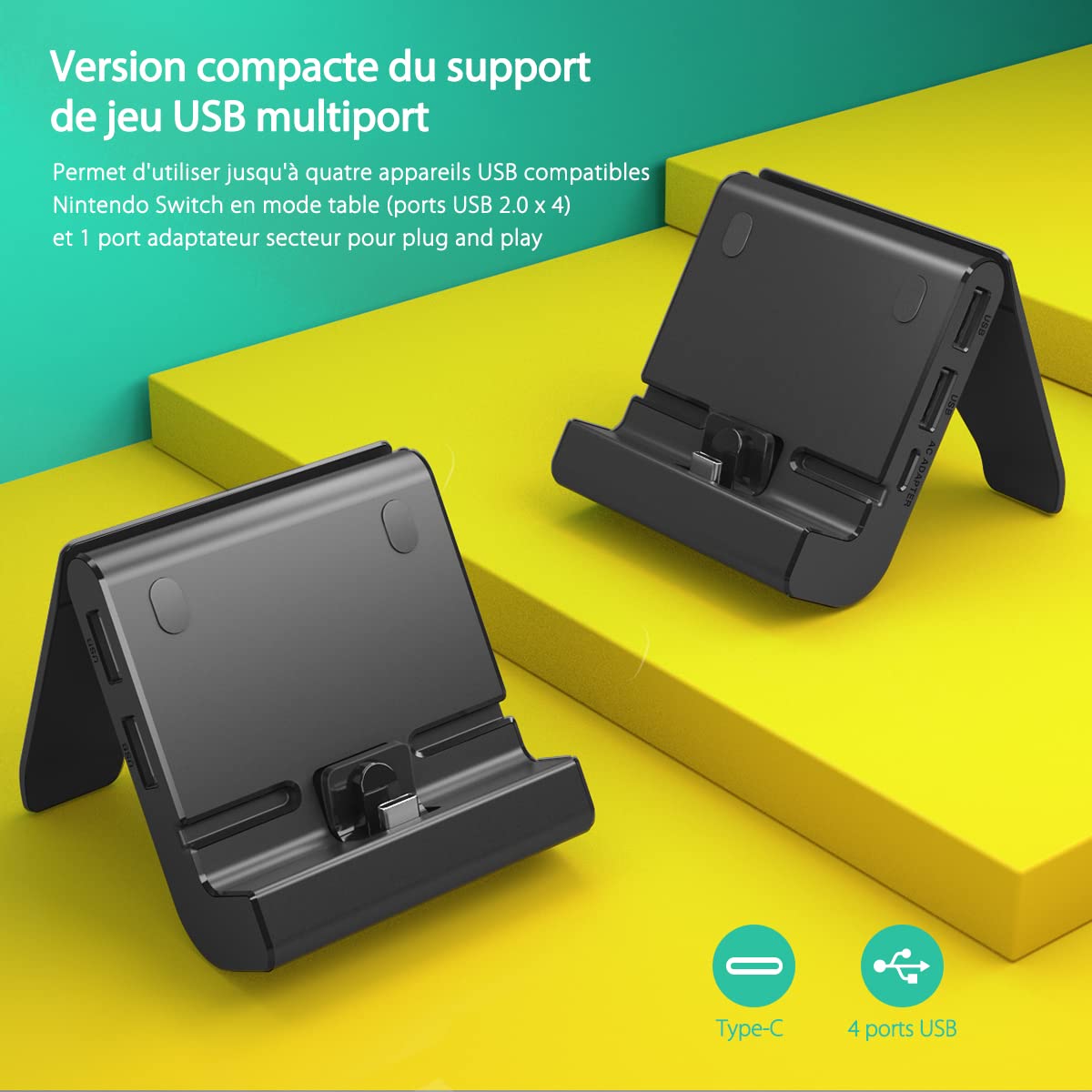 YCCTEAM Switch Dock for Switch Lite, Dual USB Playstand Adjustable Desktop Switch Stand for Switch, with 4 USB Ports,1 AC Adapter Port for Plug and Play