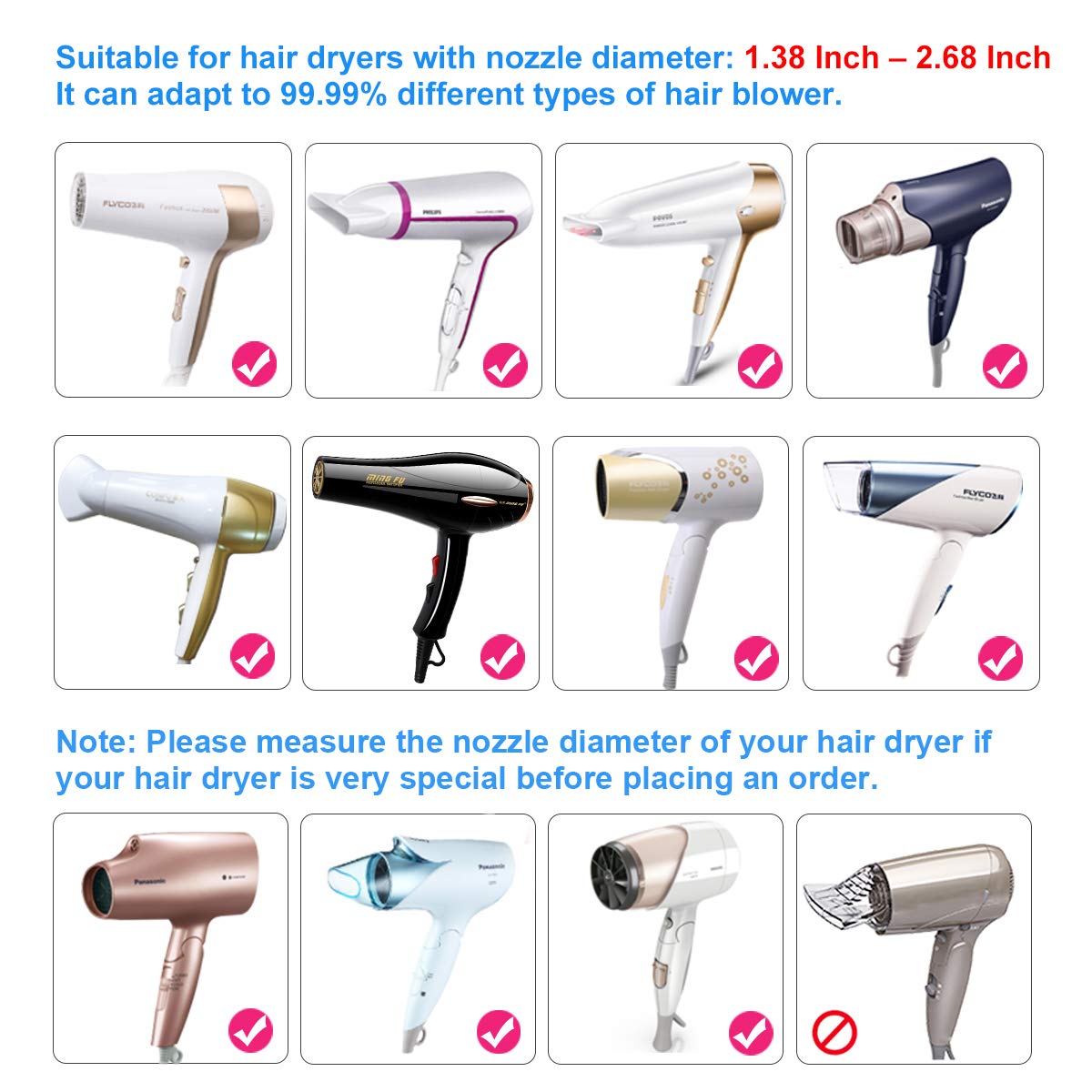 Universal Hair Diffuser for Curly Wave Thick and Frizzy Hair Adaptable for Hair Dryer with 1.38-inch to 2.68-inch Blow Dryer Diffuser (Black)