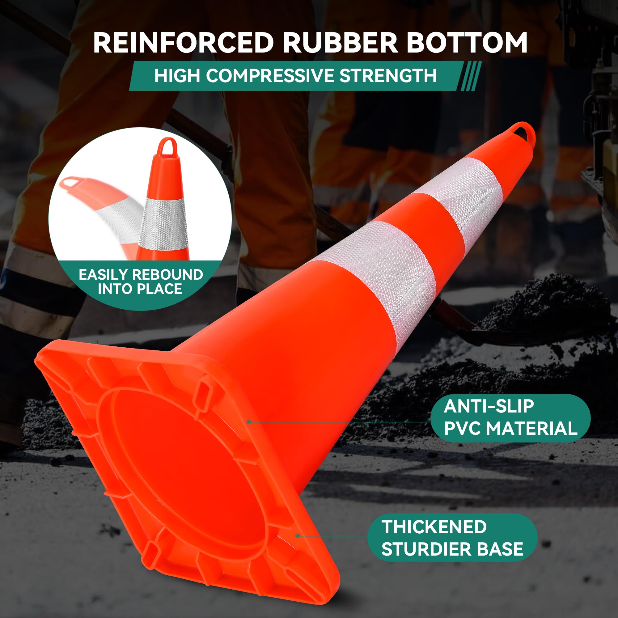YITAHOME Traffic Cones 28 Inch (10 Pack), with 29.5FT Chain and Reflective Collars, PVC Orange Construction Cones, Safety Cones for Parking Lot, Home Road