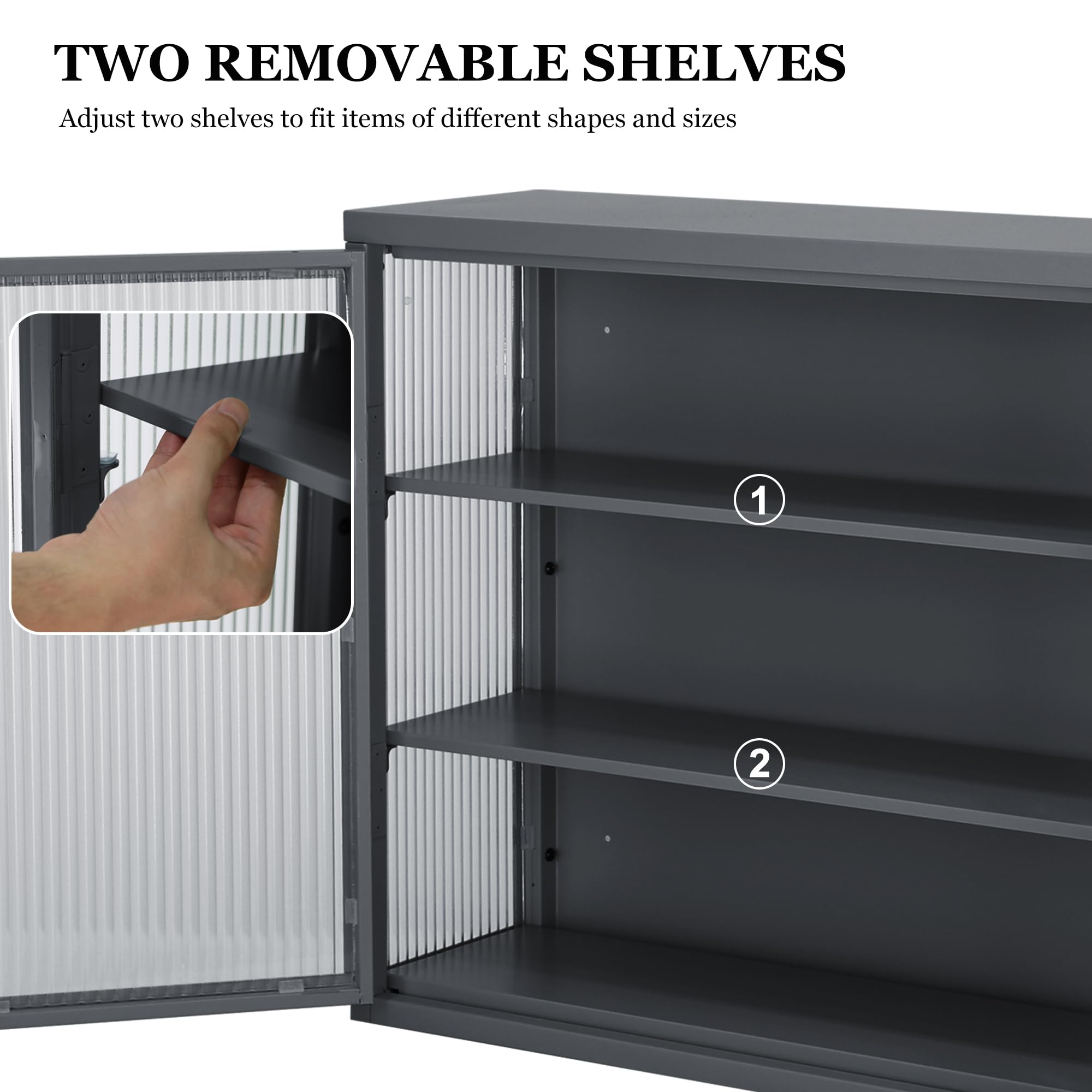 Zenaha Simple Modern Retro Double Glass Door Wall Mounted Cabinet with Removable Shelves Kitchen and Bathroom Wall Mounted Cabinet Storage Cabinet Shelves