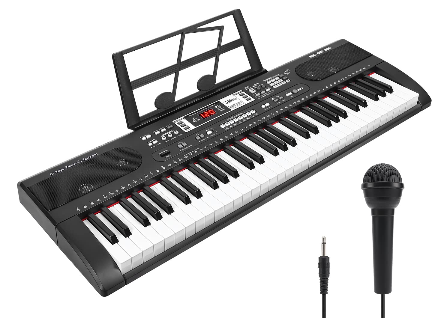ZHRUNS Electric Keyboard Piano 61-Key, Multifunctional Musical Piano Keyboard Portable with Headphone Jack & Microphone,USB MP3 Play, Dual Power Supply,Music Sheet Stand for Beginners/Adults