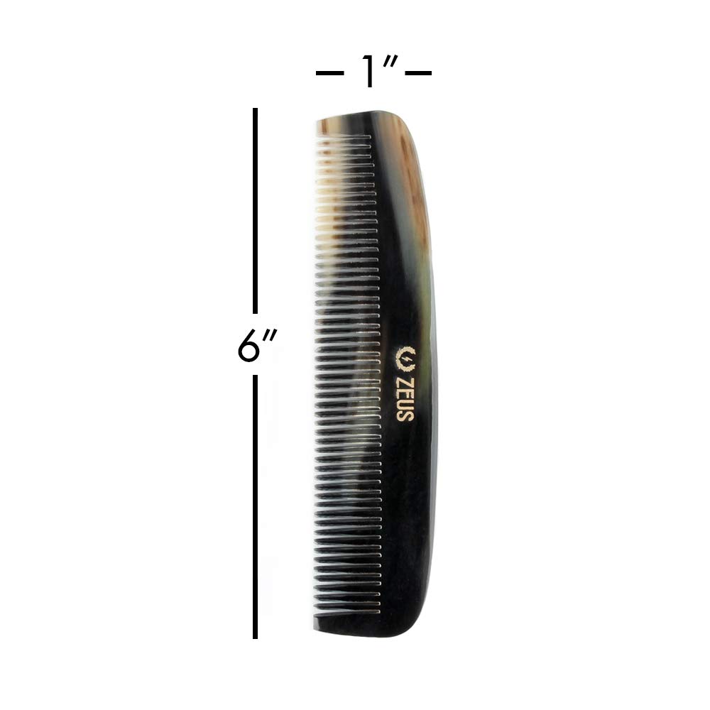 ZEUS Handmade Anti-Static Natural Horn Comb Set for Mustache, Beard, and Hair - Best 3 Piece Set - Medium and Fine Teeth