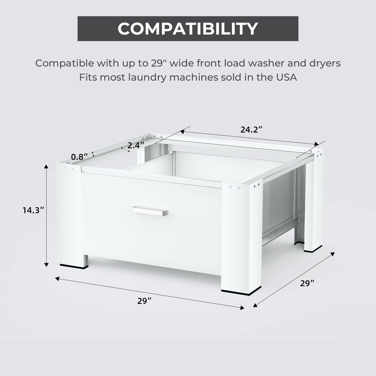 Washer Dryer Pedestals with Drawer - 29" Laundry Pedestal for Washer and Dryer, Steel Washing Machine Stand Raiser, 14.3 Inches Height Elevation