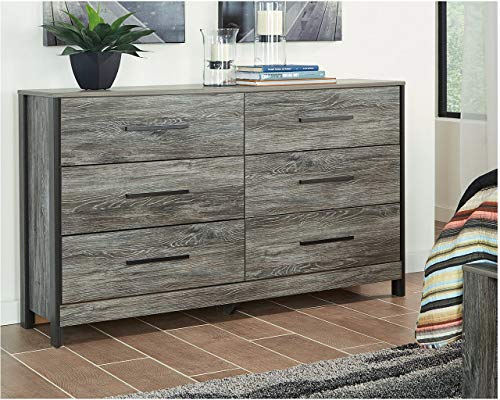 Signature Design by Ashley Cazenfeld Rustic 6 Drawer Dresser, Weathered Gray