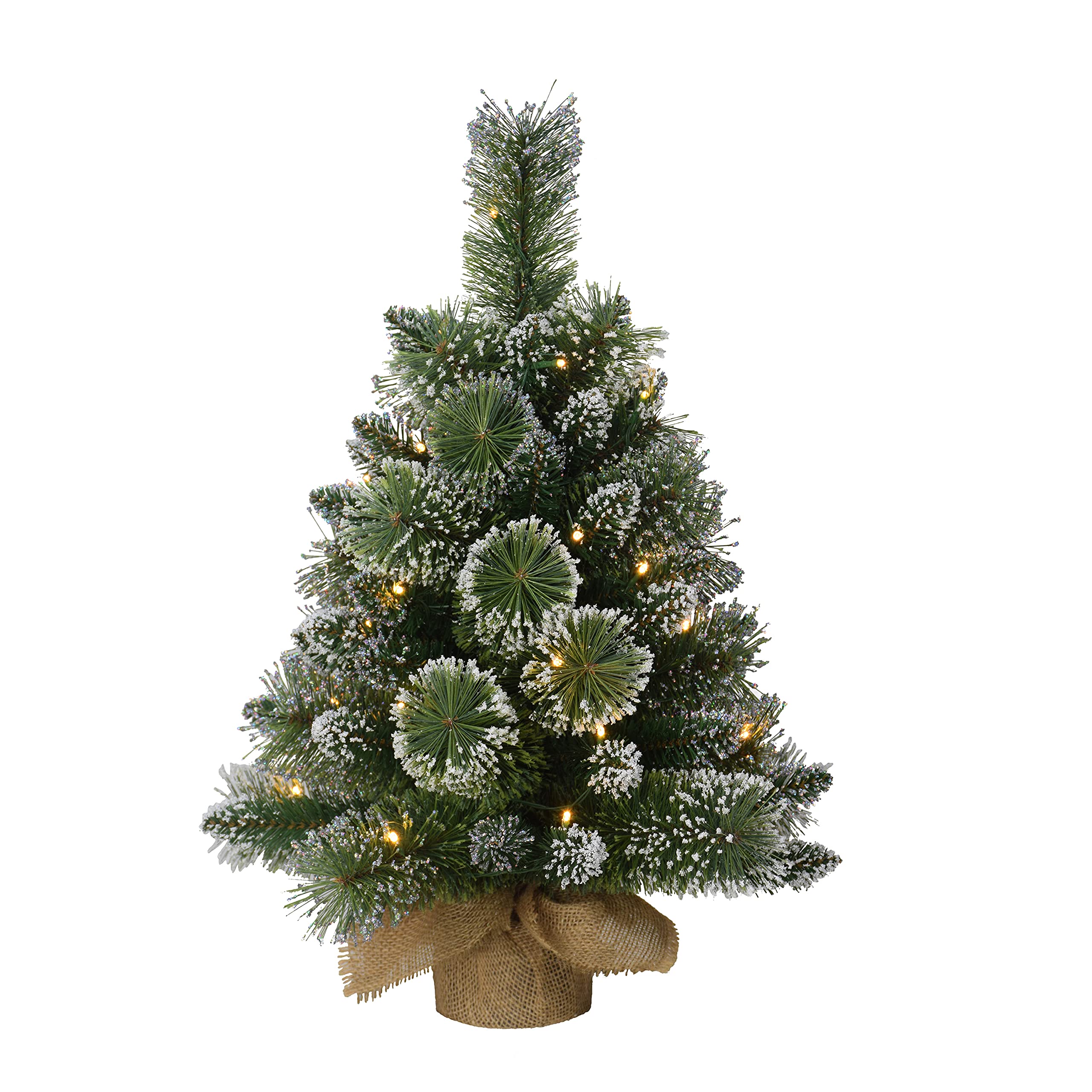 Puleo International Pre-Lit 2' Table Top Artificial Christmas Tree with 35 Lights in Tan Sac, Green