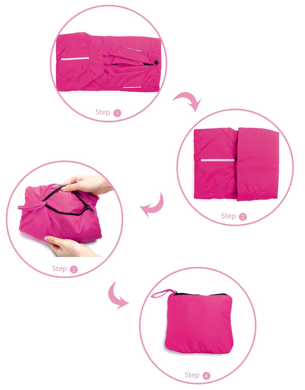 Women's Packable Windbreaker Jacket, Lightweight and Water Resistant, Active Cycling Running Skin Coat, Rose Red L