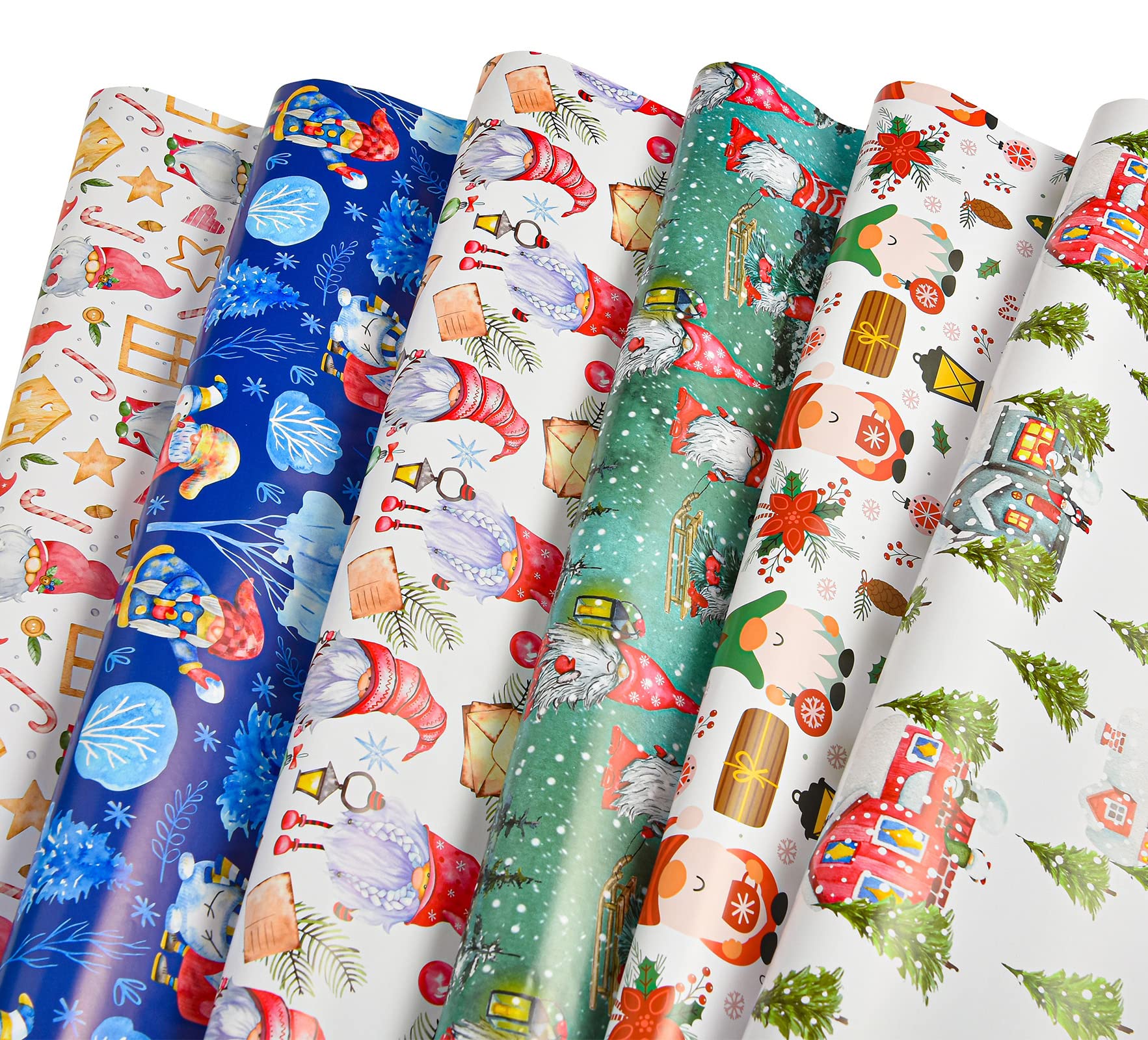 Titiweet Gnome Christmas Wrapping Paper - Christmas Wrapping Paper Clearance, 12 Sheets Cute Christmas Gonme Wrapping Paper for Men Women Boys Girls, 20 x 28 Inches Per Sheet