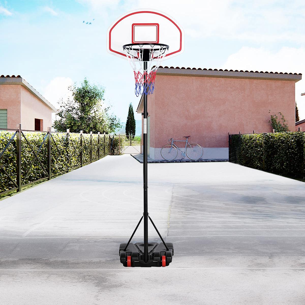 Yaheetech Portable Basketball Hoop Stand Backboard System Height Adjustable 5.2-7 ft Basketball Goal Indoor Outdoor with Wheels Red