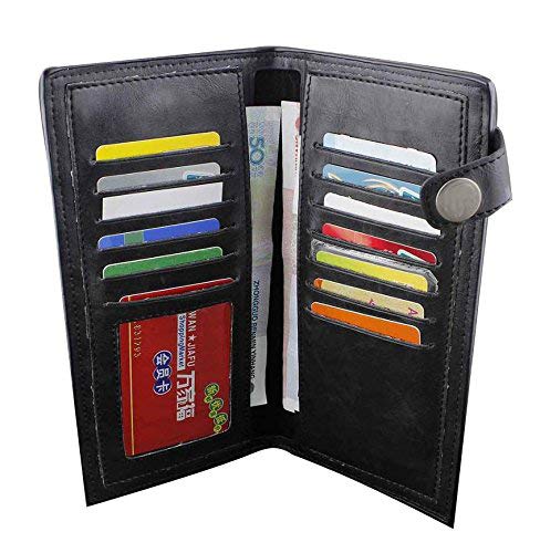 vogueteen Mens Gothic Skull Cross Leather Biker Punk Wallet with a Metal Long Chain Black