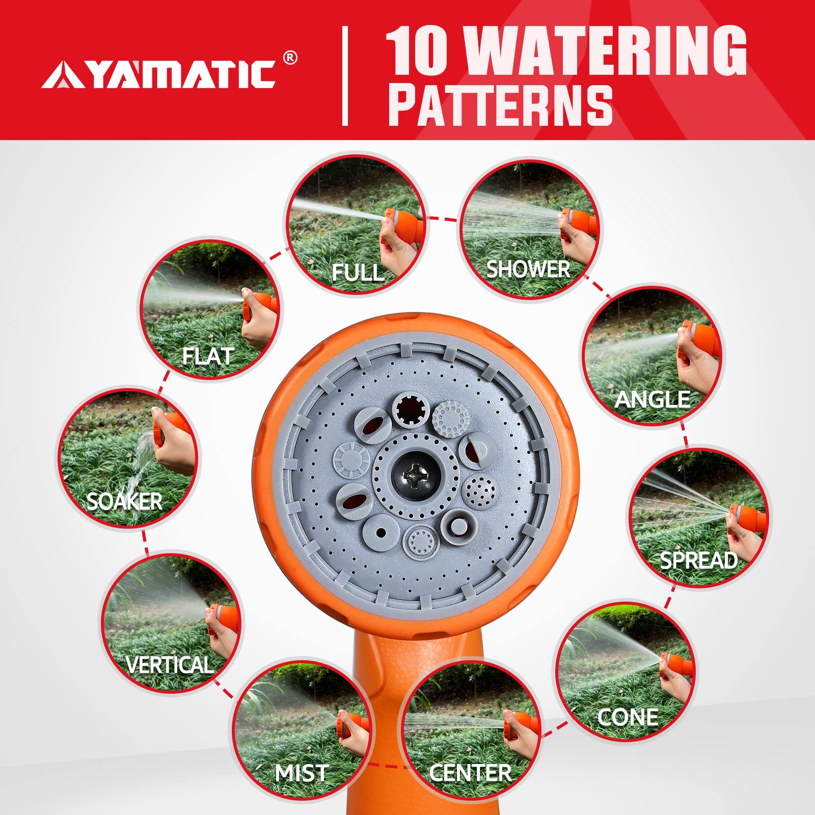 YAMATIC Medium Duty Garden Hose 25 ft x 5/8" and Adjustable Garden Hose Spray Nozzle