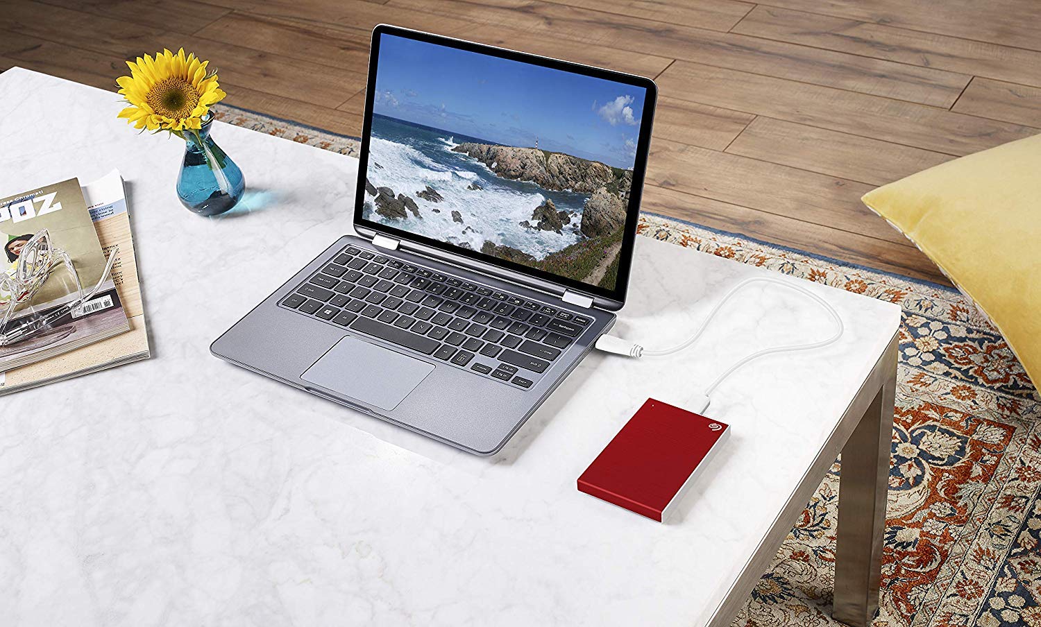 Seagate 1TB Backup Plus Slim Portable External Hard Drive + 1Yr Mylio Create + 2MO Adobe CC Photography, Red (STHN1000403)