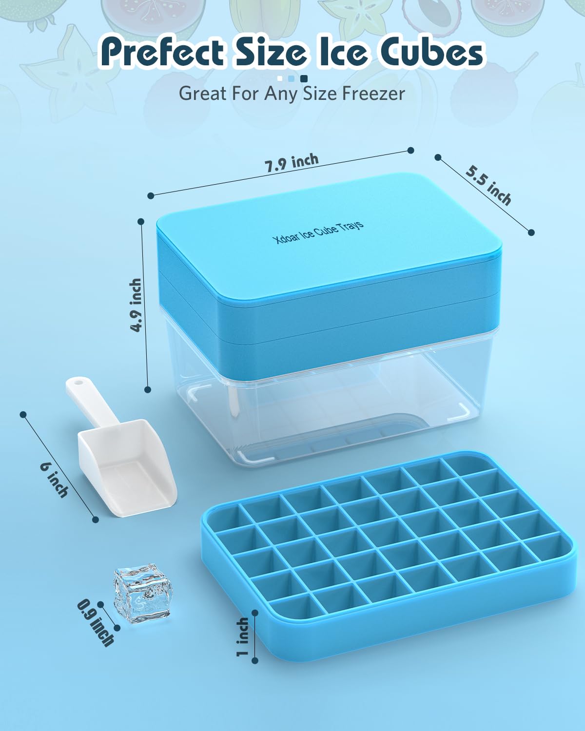 Xdoar Premium Silicone Ice Cube Trays With Lid and Bin, Easy-release Ice trays for Freezer, 70 Small Square Ice Maker with Ice Bucket and Ice Scoop, Ice Cube Storage Container for Chilled Drink Coffee