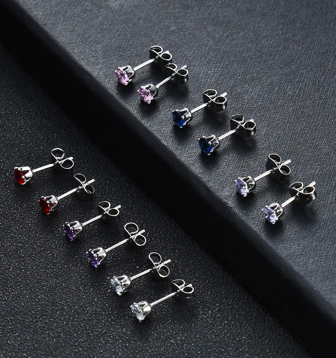 Tornito 20G 18 Pairs Stainless Steel Multicolor CZ Stud Earrings Set Piercing Cartilage Helix Earrings Set Screwback for Women 3MM-5MM