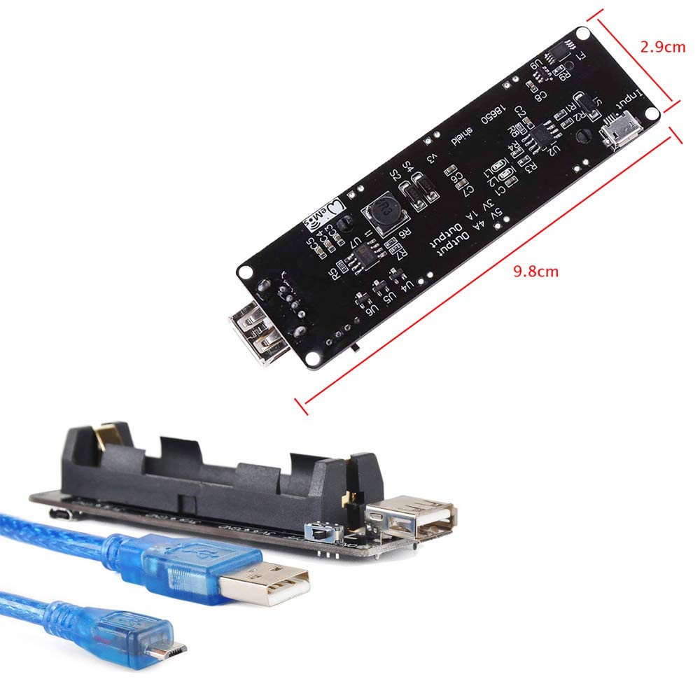 Ximimark 2Pcs Micro USB 18650 Battery Shield Expansion Board Wemos ESP32 V3 Cable Development Tool LED for Arduino and Raspberry Pi(with Cable)