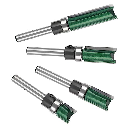 TOTOWOOD Top Bearing Flush Trim Router Bit , 4 Pcs Pattern Flush Trim Router Bit Set,1/4 Inch Shank,Cutting Height in 15/32”, 3/4”, 1”, 1-1/2”,Flush Trim Cut Router Bits (Pattern Flush Trim)