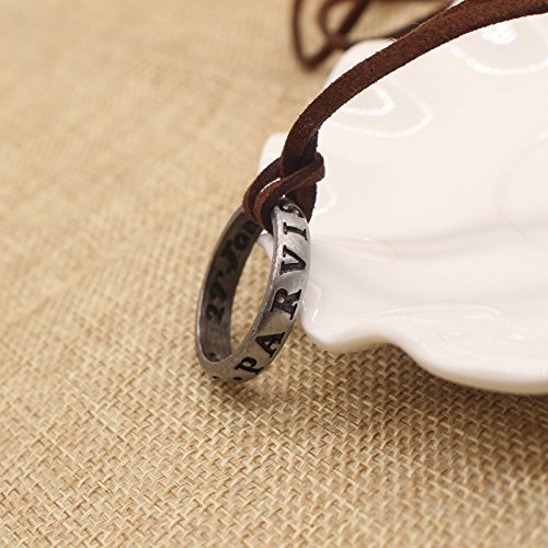 yihan jewelry Sterling Silver Plated Uncharted 4 Drake Engraved Ring Pendant Necklace,brown leather Chain