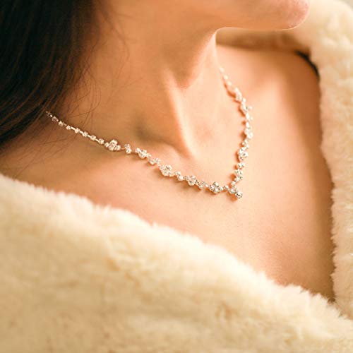 Yean Bride Silver Bridal Necklace Earrings Set Crystal Wedding Jewelry Set Rhinestone Choker Necklace for Women (A-Silver)