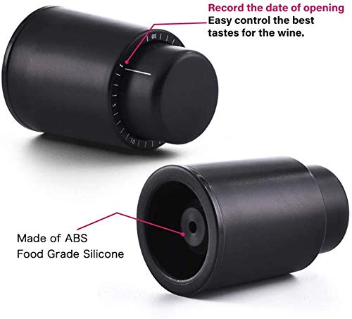 Z-oneMart 2 Pack Wine Bottle Stopper Vacuum with Time Scale Record, Vacuum Champagne Stoppers, Reusable Wine Preserver Bottle Saver, Wine Corks Keep Fresh, Fits Any Bottle