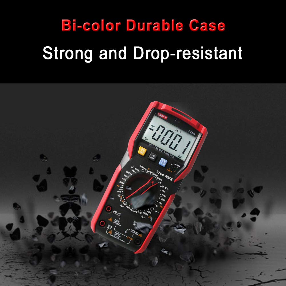 UNI-T UT89X Digital Multimeter,TRMS 6000 Counts Volt Meter Manual Ranging,Measures AC/DC Voltage Tester,Resistance,Capacitance,Diode,NCV,Temperature,LED Test (UT89X)