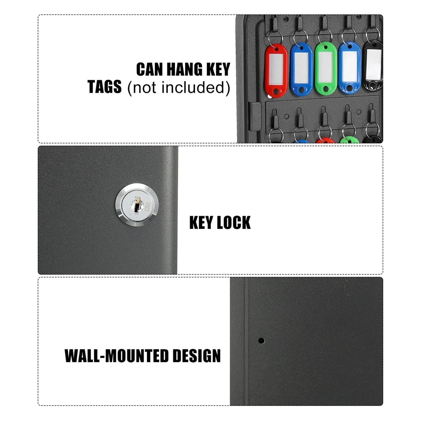 Tool Box Organizer 36Pcs Key Cabinet Storage Tool Box Lockable Security Metal Iron Hook Box Wall Mounted Case - White