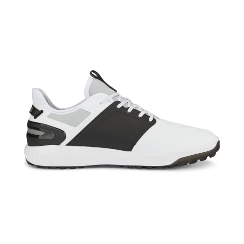 Puma Golf Men's Ignite Elevate Golf Shoe, Puma White-Puma Black-Metallic Silver, 10.5