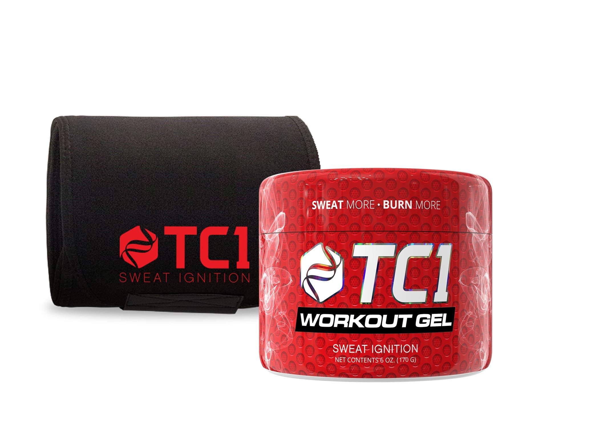TC1 Sweat More Bundle includes Sweat Belt and TC1 Topical Sweat Gel Workout Enhancer with Capsaicin Black