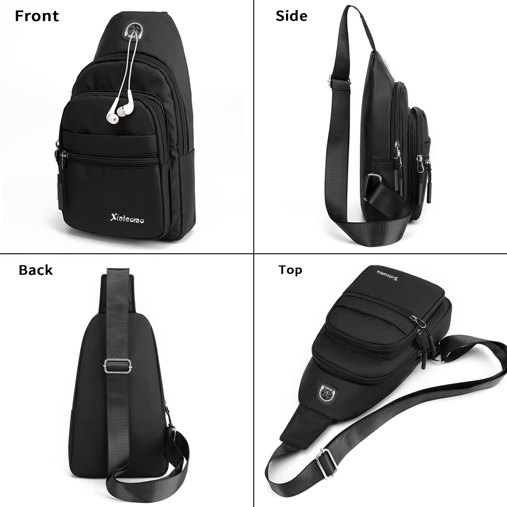 Xinteorao Sling Bag for Women Men Chest Bag One Strap Shoulder Crossbody Sling Backpack for Travel Running Hiking Black