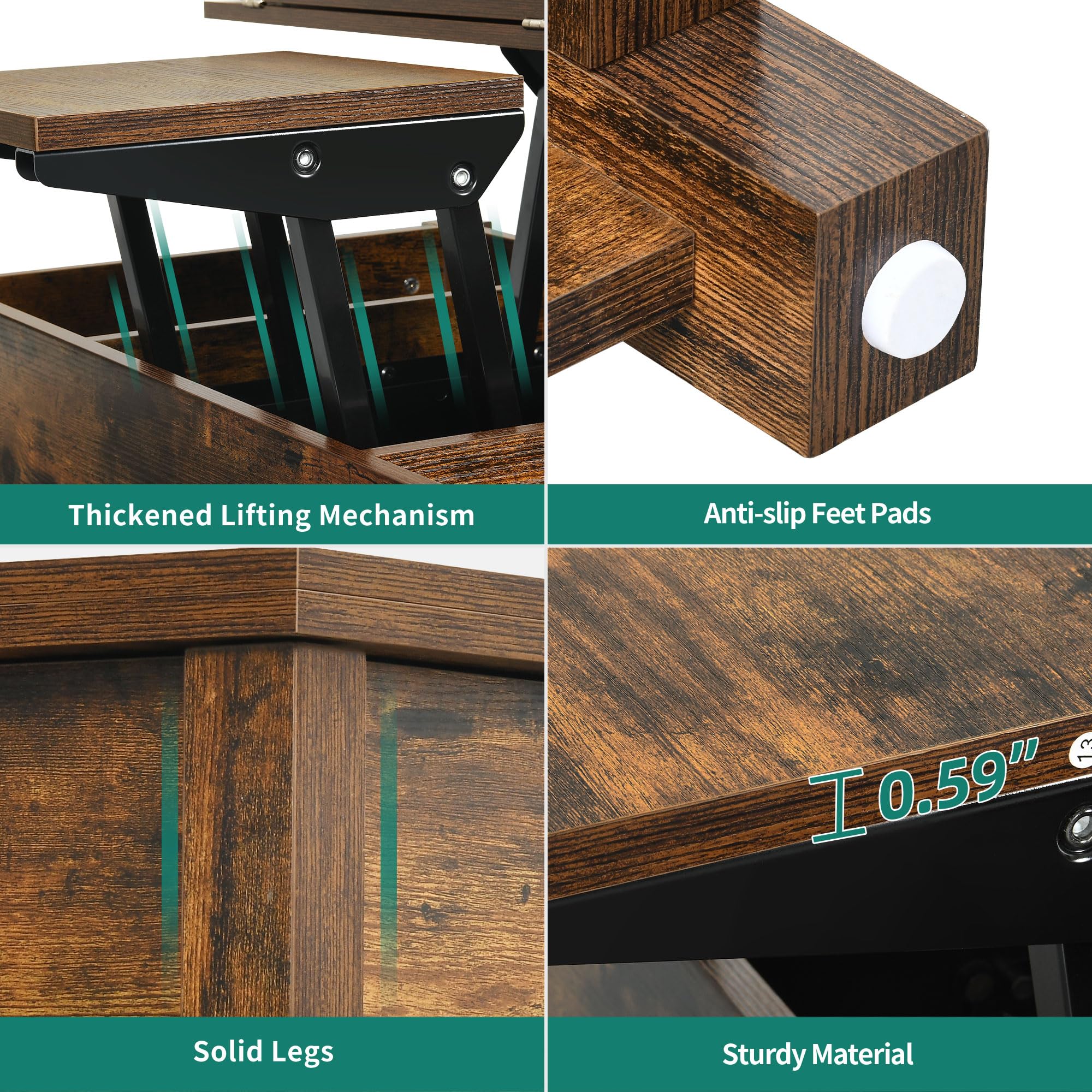 YITAHOME Lift Top Coffee Table, 3 in 1 Multi-Function Coffee Tables with Storage for Living Room, Farmhouse Modern Dining Table for Small Reception Room/Home Office,Rustic Brown