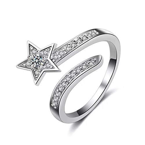 White Rings Star Ring Finger Jewelry Wrap Ring Adjustable Rings for Women Girls Gift Stacking Rings Band Ring Tail Ring CZ Ring (silver)