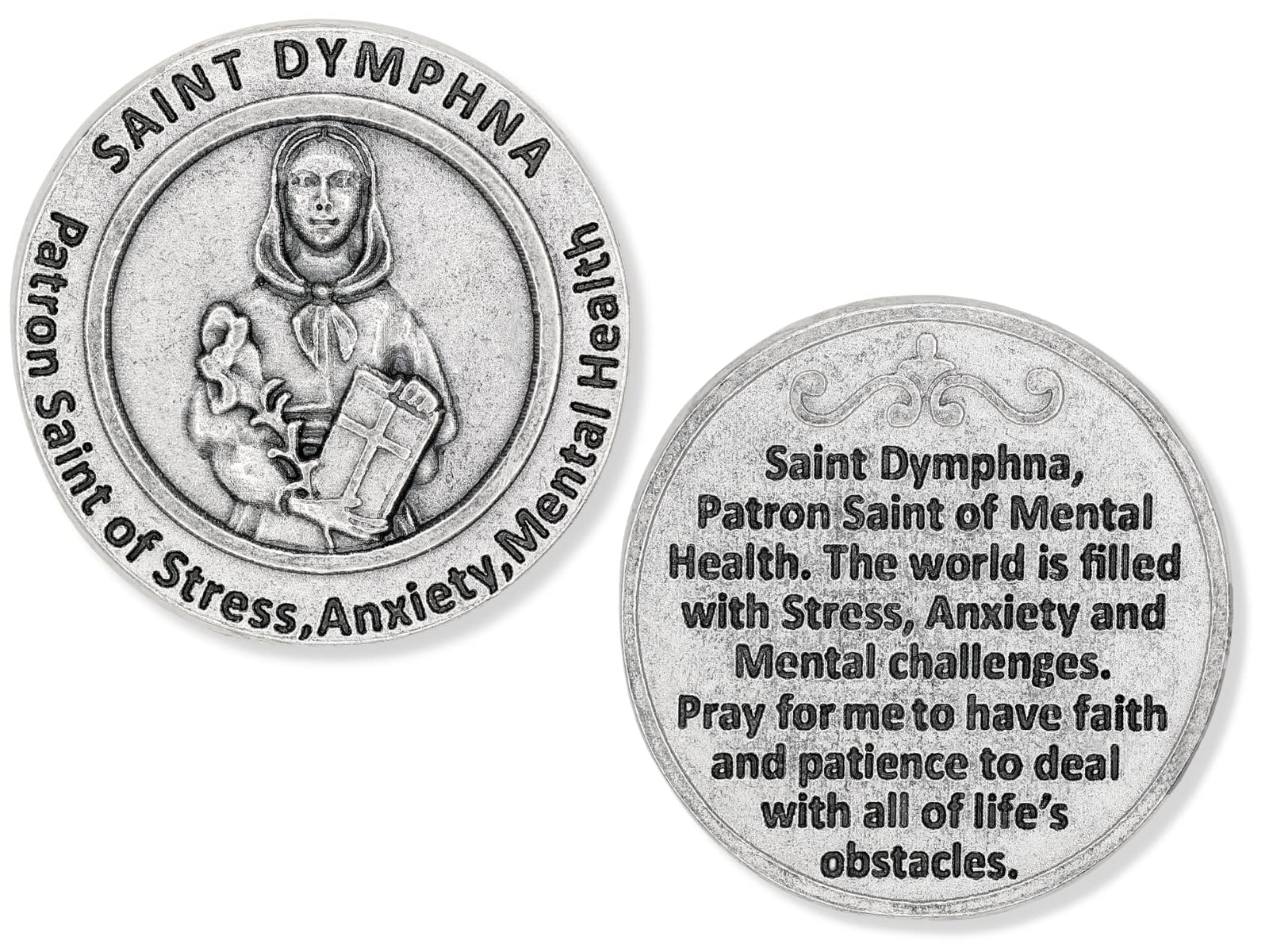 St St. Saint Dymphna Pocket Token Coin 1.2 with Prayer Catholic Patron Stress Anxiety Mental Health by Gifts Catholic, Inc.