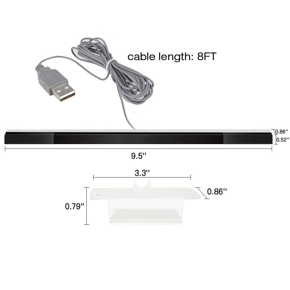 SOONORY for USB Wii Sensor Bar, Infrared IR Ray Motion Sensor Signal Receiver for Nintendo Wii and Wii U Console USB Port with Stable Stand(Black/Silvery)