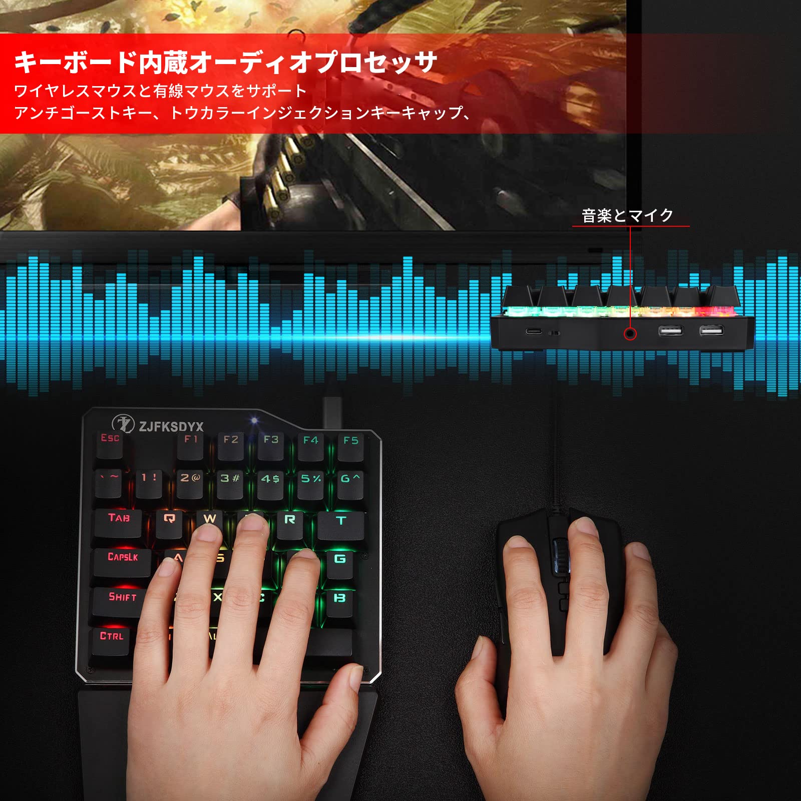 ZJFKSDYX C91 One Handed Gaming Keyboard and Mouse Combo, Including Game Headset for PC,PS5,PS4,XBOX,Switch