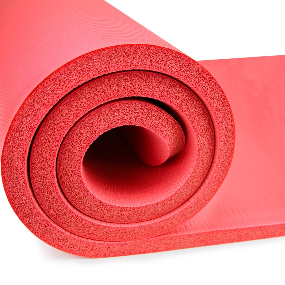 Yoga Cloud 4-pack - 1" Extra Thick Fitness Mats with Shoulder Strap - Soft Non Slip Exercise Pad for Pilates, Stretching, Gym Classes, Home Workout, Camping, Physical Therapy & Joint Relief (Red)