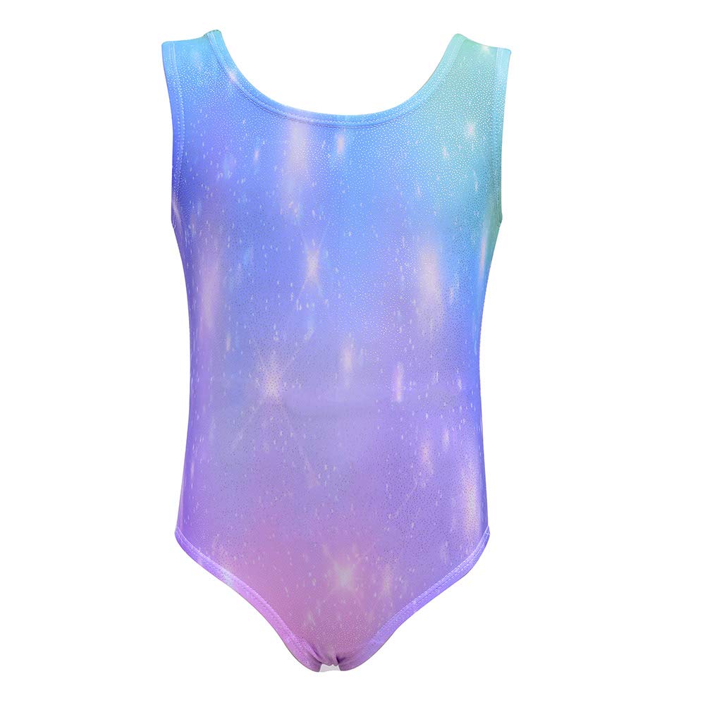 ZIZI Girl's Gymnastics Leotards One-piece Sparkle Colorful Rainbow Dancing Athletic, Purple, 7-8Years(140)