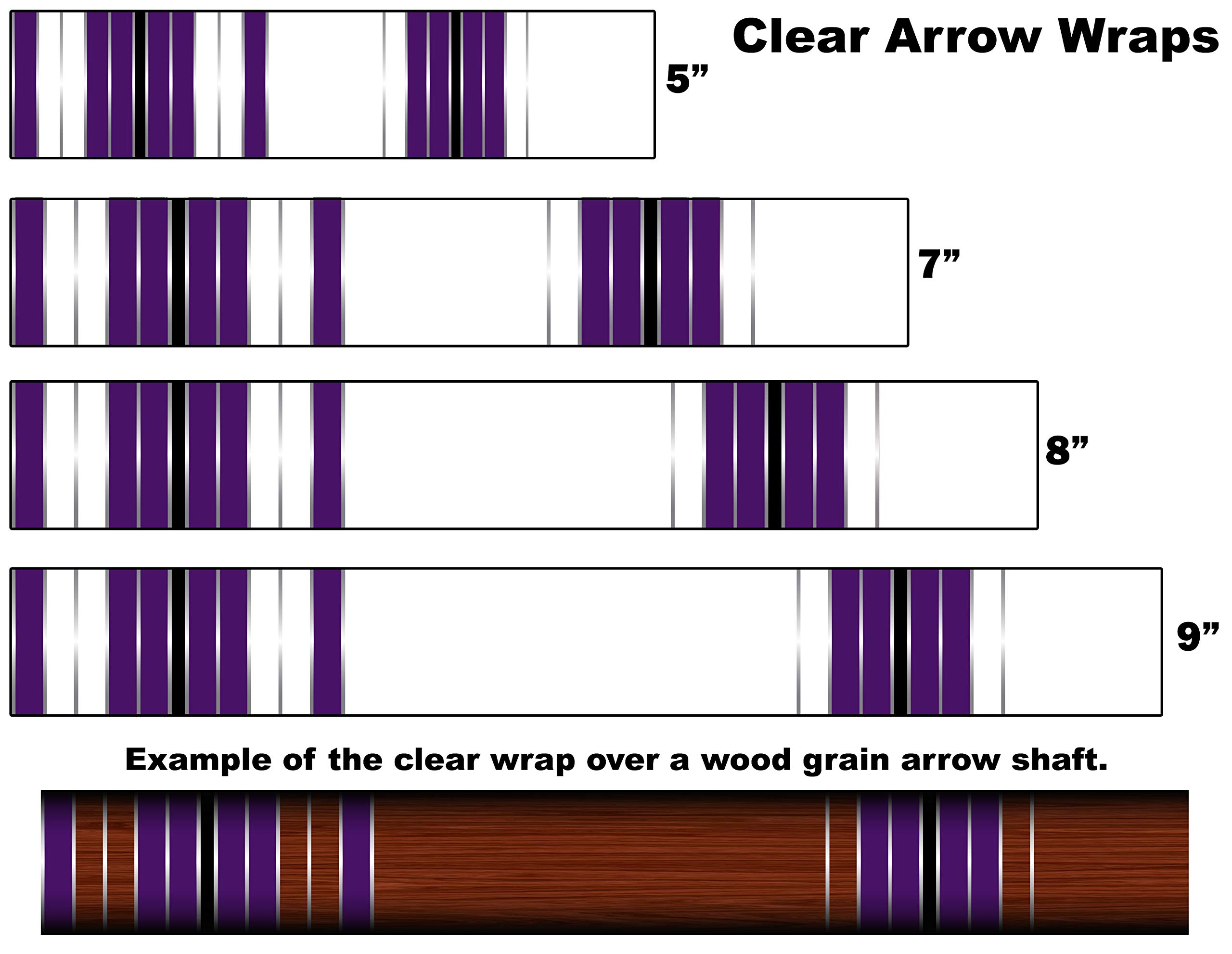 White Water Archery Non-Laminated Clear Transparent Purple Crests Traditional 13 Arrow Wraps 15 Pc Pack Choose Length Width (9, 75)