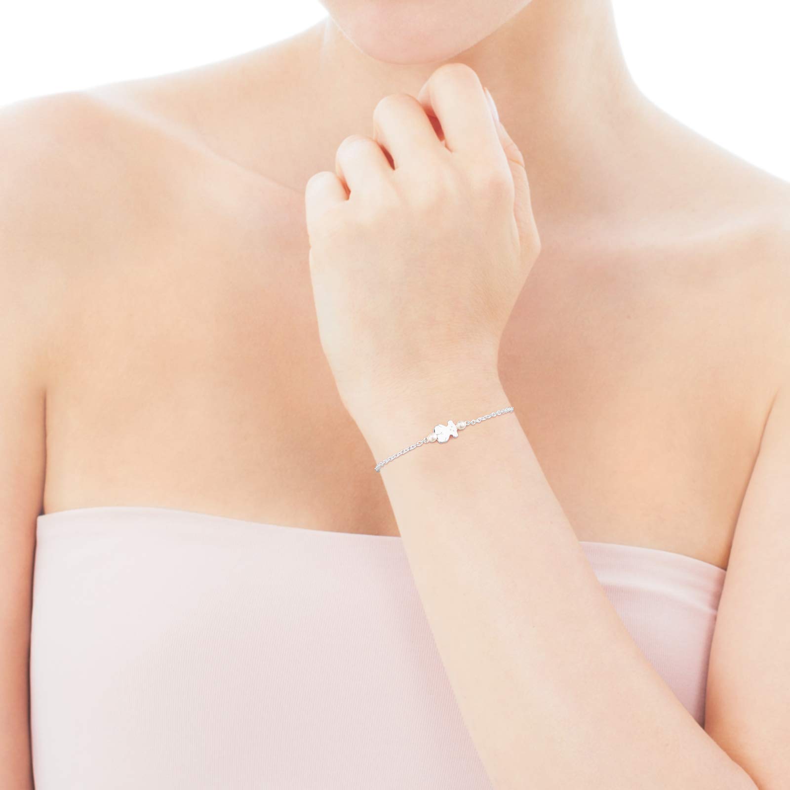 TOUS Real Sisy Bracelet in Sterling Silver with White Chinese Freshwater Cultured Pearls, 8.0-8.5mm